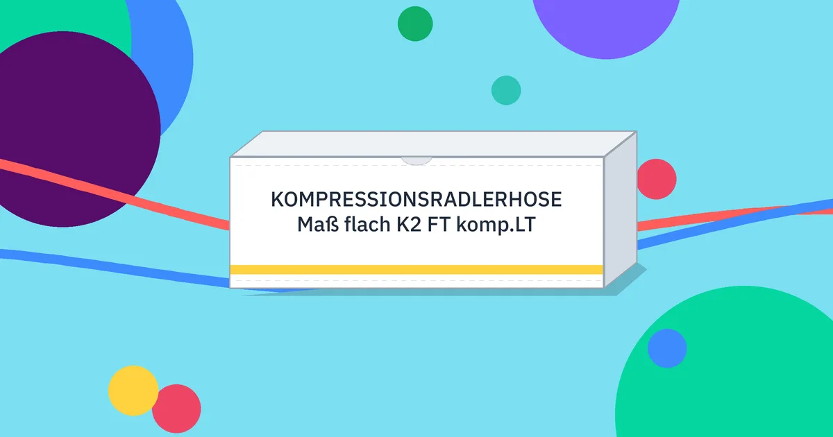 Symbolbild: Packung mit der Aufschrift KOMPRESSIONSRADLERHOSE Maß flach K2 FT komp.LT (PZN 19998024) – Verfügbarkeit und Bezug in Apotheken in Frankfurt am Main