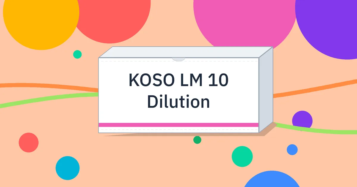 Symbolbild: Packung mit der Aufschrift KOSO LM 10 Dilution (PZN 13519844) – Verfügbarkeit und Bezug in Apotheken in Frankfurt am Main
