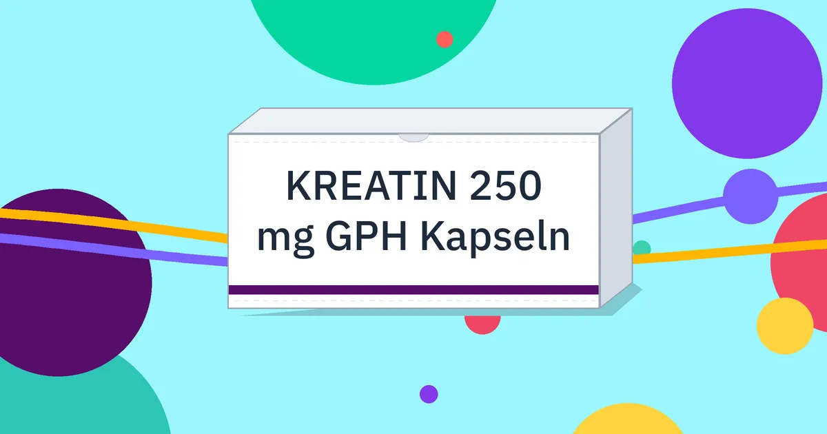 Symbolbild: Packung mit der Aufschrift KREATIN 250 mg GPH Kapseln (PZN 09324342) – Verfügbarkeit und Bezug in Apotheken in Frankfurt am Main