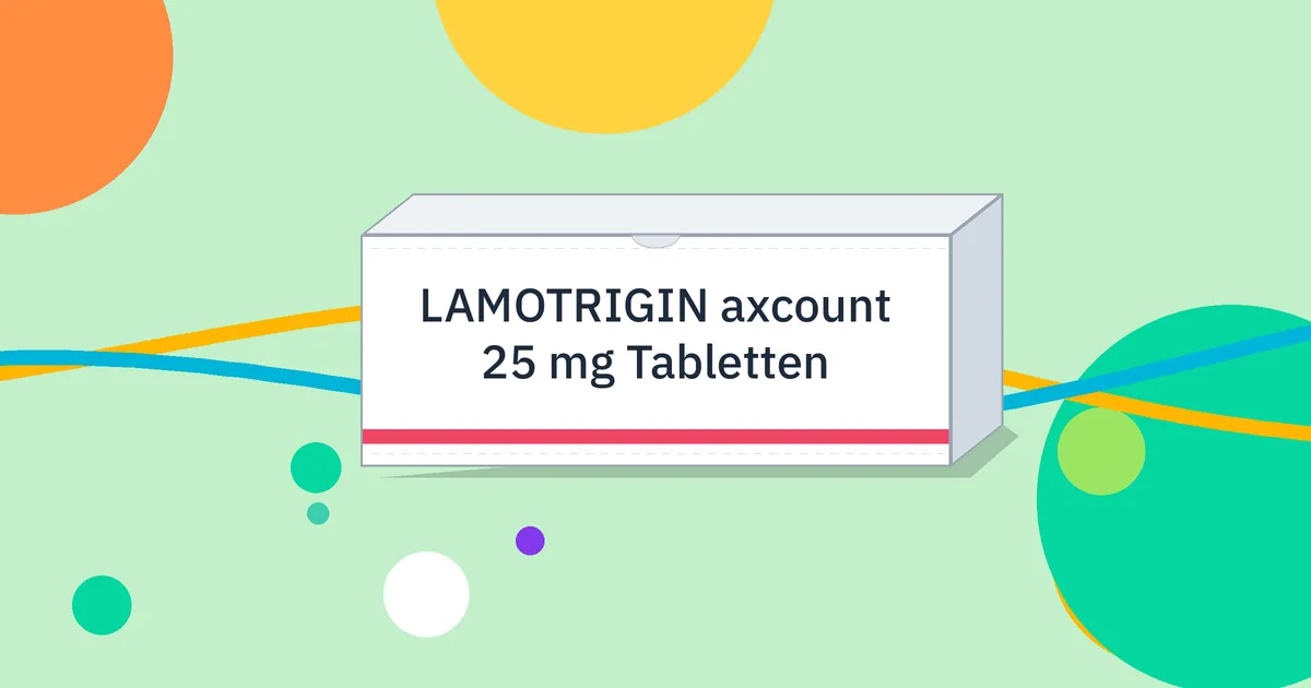 Symbolbild: Packung mit der Aufschrift LAMOTRIGIN axcount 25 mg Tabletten (PZN 06107288) – Verfügbarkeit und Bezug in Apotheken in Frankfurt am Main