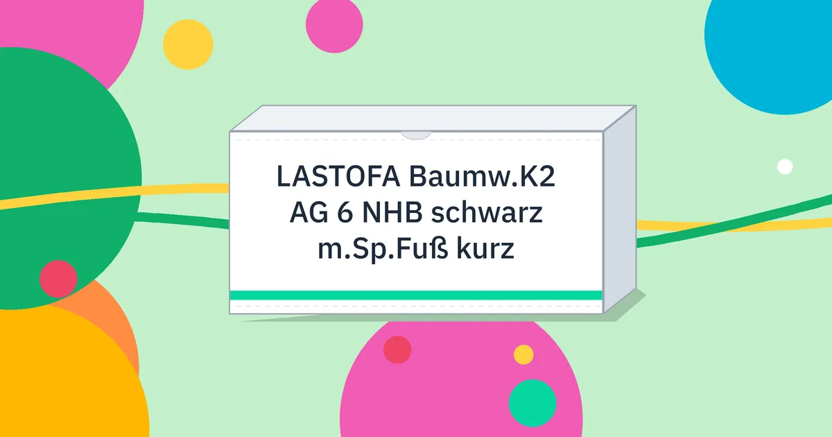 Symbolbild: Packung mit der Aufschrift LASTOFA Baumw.K2 AG 6 NHB schwarz m.Sp.Fuß kurz (PZN 01947285) – Verfügbarkeit und Bezug in Apotheken in Frankfurt am Main