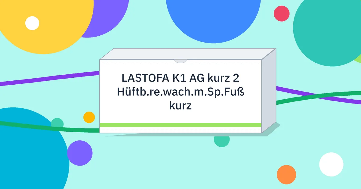 Symbolbild: Packung mit der Aufschrift LASTOFA K1 AG kurz 2 Hüftb.re.wach.m.Sp.Fuß kurz (PZN 13797721) – Verfügbarkeit und Bezug in Apotheken in Frankfurt am Main