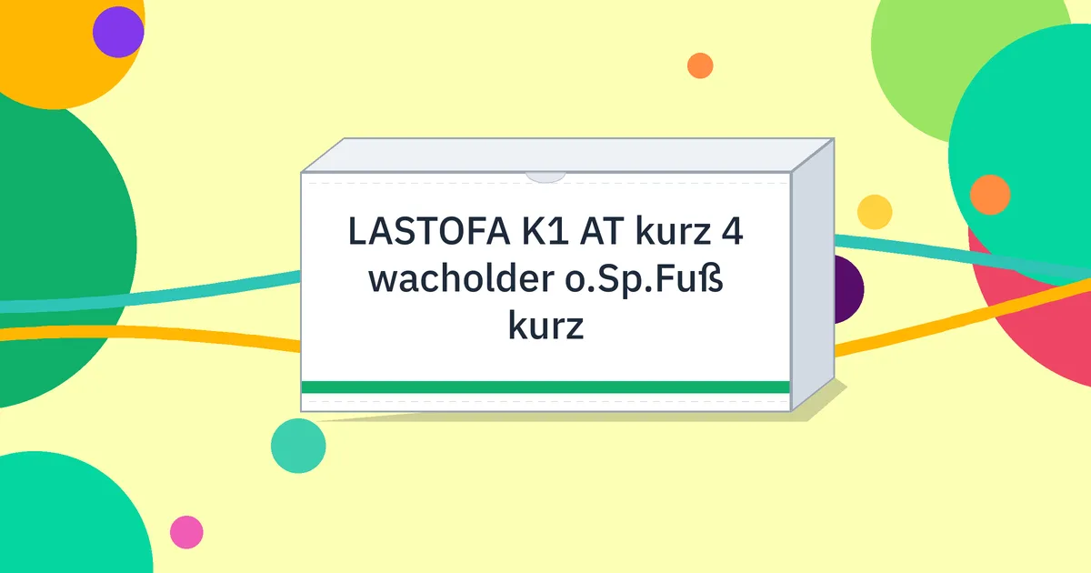 Symbolbild: Packung mit der Aufschrift LASTOFA K1 AT kurz 4 wacholder o.Sp.Fuß kurz (PZN 13796294) – Verfügbarkeit und Bezug in Apotheken in Frankfurt am Main