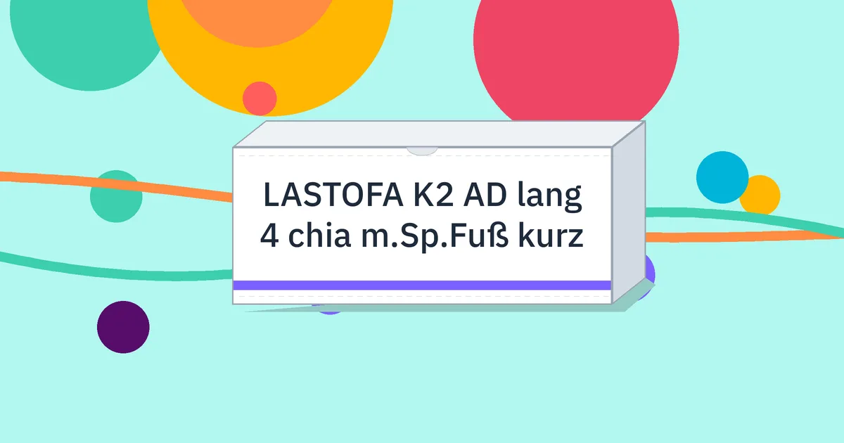 Symbolbild: Packung mit der Aufschrift LASTOFA K2 AD lang 4 chia m.Sp.Fuß kurz (PZN 13800469) – Verfügbarkeit und Bezug in Apotheken in Frankfurt am Main