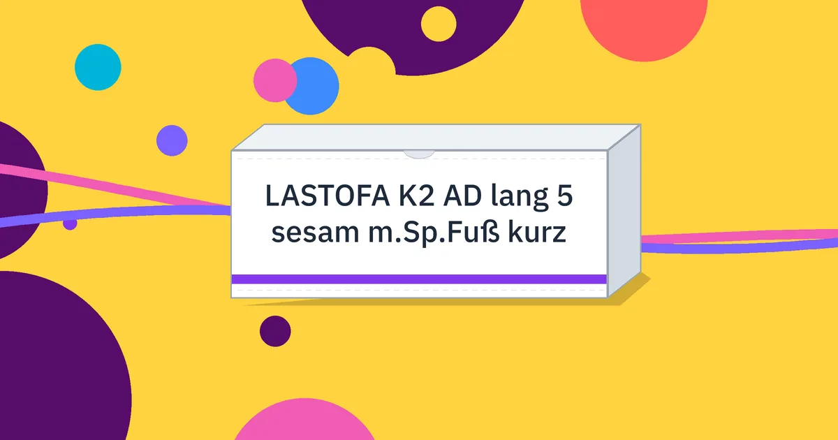 Symbolbild: Packung mit der Aufschrift LASTOFA K2 AD lang 5 sesam m.Sp.Fuß kurz (PZN 13801055) – Verfügbarkeit und Bezug in Apotheken in Frankfurt am Main