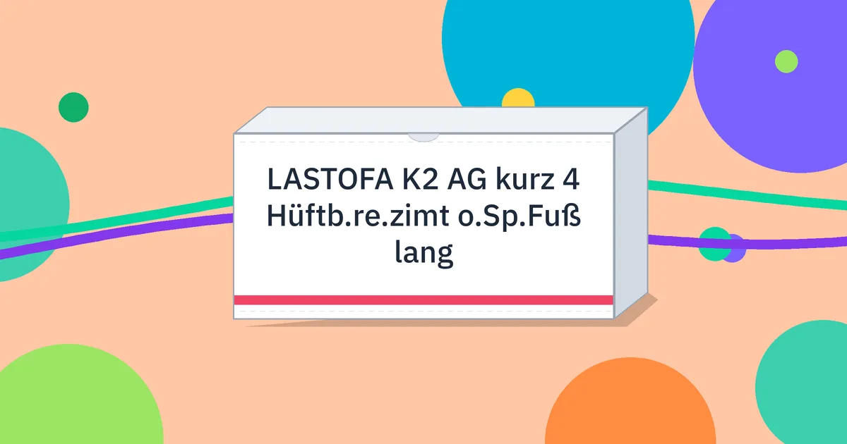 Symbolbild: Packung mit der Aufschrift LASTOFA K2 AG kurz 4 Hüftb.re.zimt o.Sp.Fuß lang (PZN 14152446) – Verfügbarkeit und Bezug in Apotheken in Frankfurt am Main