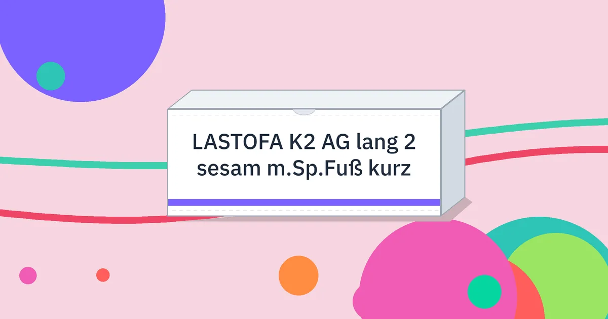 Symbolbild: Packung mit der Aufschrift LASTOFA K2 AG lang 2 sesam m.Sp.Fuß kurz (PZN 13803338) – Verfügbarkeit und Bezug in Apotheken in Frankfurt am Main