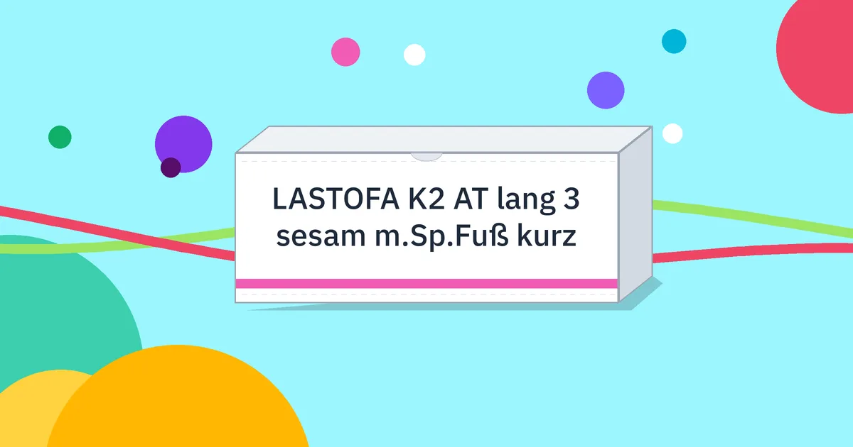 Symbolbild: Packung mit der Aufschrift LASTOFA K2 AT lang 3 sesam m.Sp.Fuß kurz (PZN 13809080) – Verfügbarkeit und Bezug in Apotheken in Frankfurt am Main