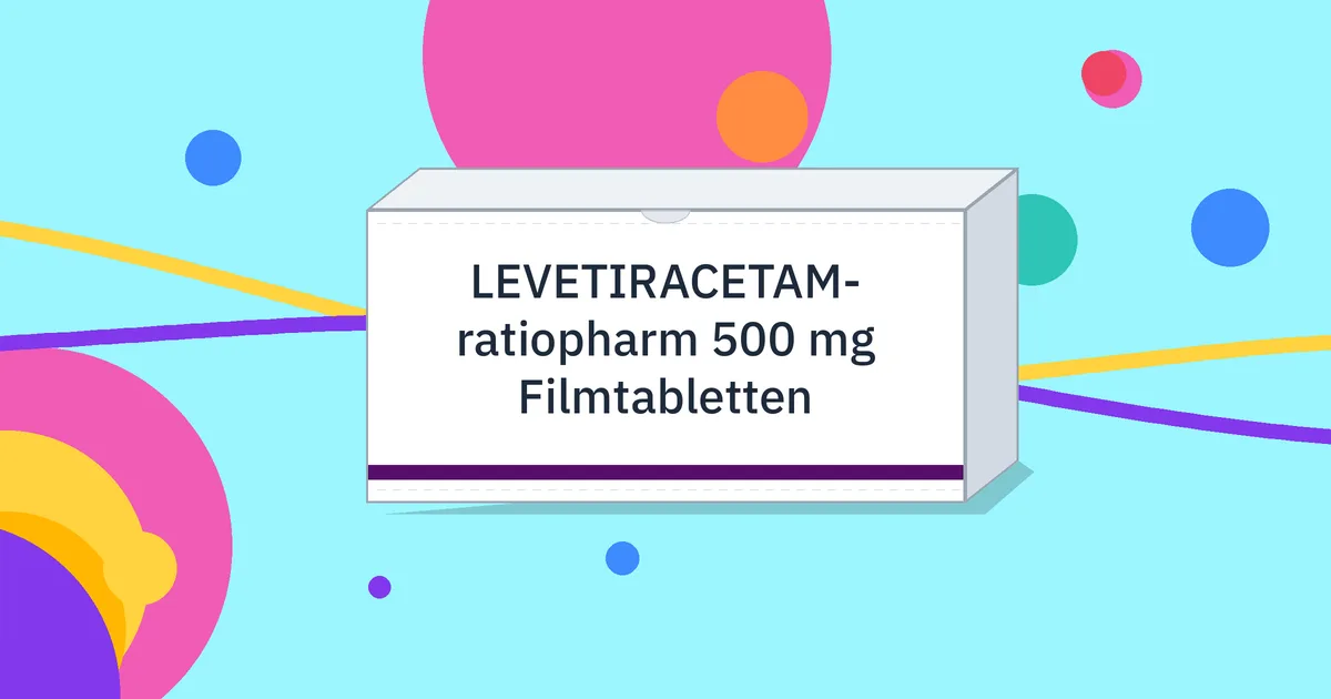 Symbolbild: Packung mit der Aufschrift LEVETIRACETAM-ratiopharm 500 mg Filmtabletten (PZN 08814038) – Verfügbarkeit und Bezug in Apotheken in Frankfurt am Main