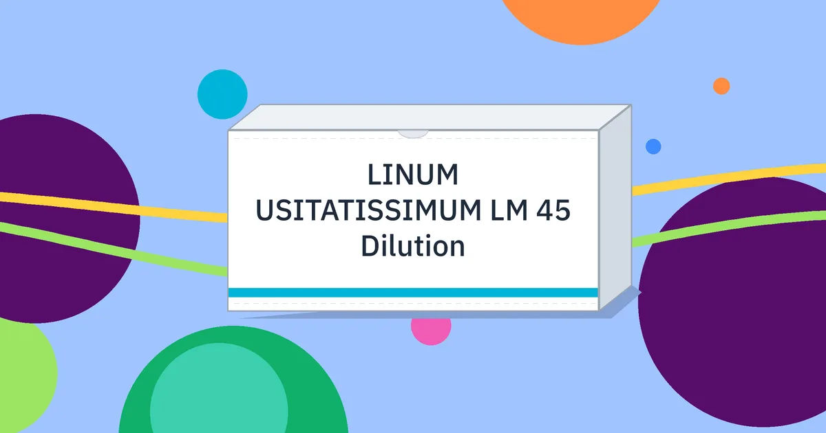 Symbolbild: Packung mit der Aufschrift LINUM USITATISSIMUM LM 45 Dilution (PZN 13530828) – Verfügbarkeit und Bezug in Apotheken in Frankfurt am Main