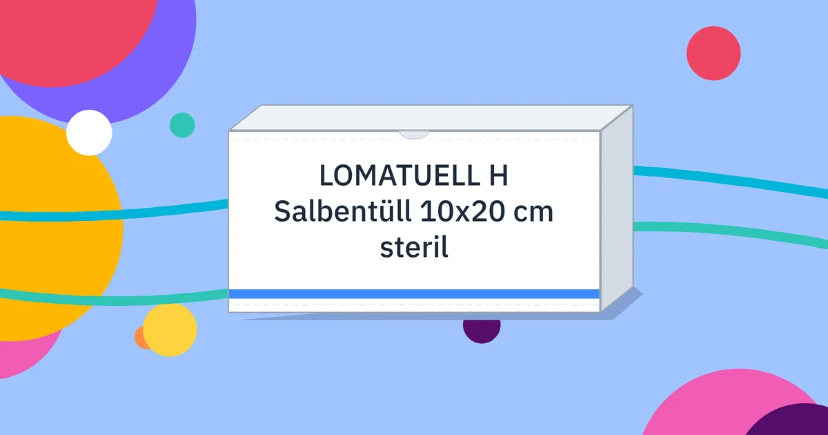 Symbolbild: Packung mit der Aufschrift LOMATUELL H Salbentüll 10x20 cm steril (PZN 17512164) – Verfügbarkeit und Bezug in Apotheken in Frankfurt am Main