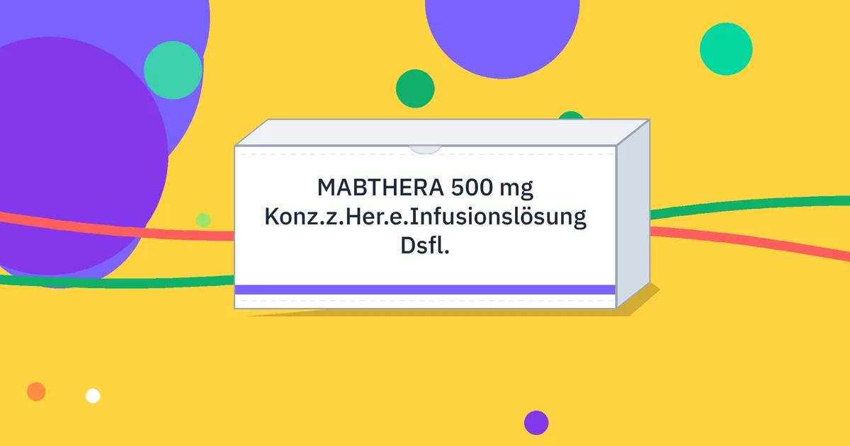Symbolbild: Packung mit der Aufschrift MABTHERA 500 mg Konz.z.Her.e.Infusionslösung Dsfl. (PZN 01811539) – Verfügbarkeit und Bezug in Apotheken in Frankfurt am Main
