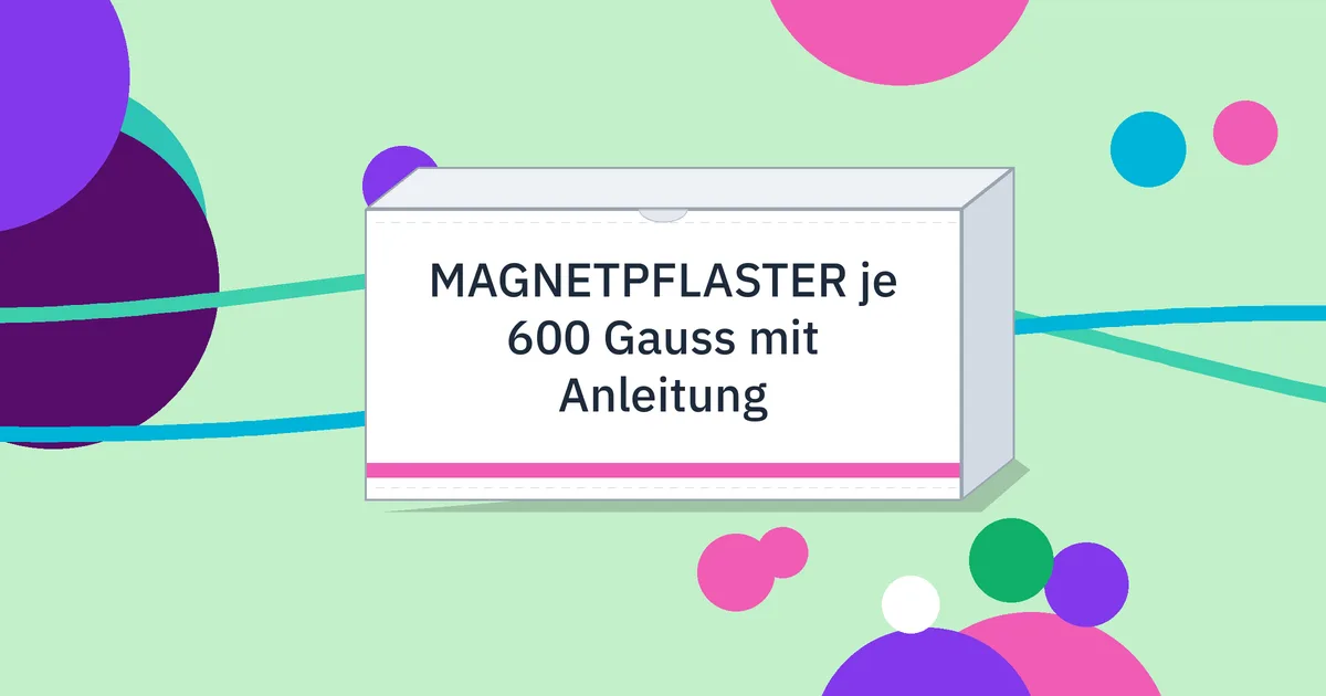 Symbolbild: Packung mit der Aufschrift MAGNETPFLASTER je 600 Gauss mit Anleitung (PZN 09686921) – Verfügbarkeit und Bezug in Apotheken in Frankfurt am Main