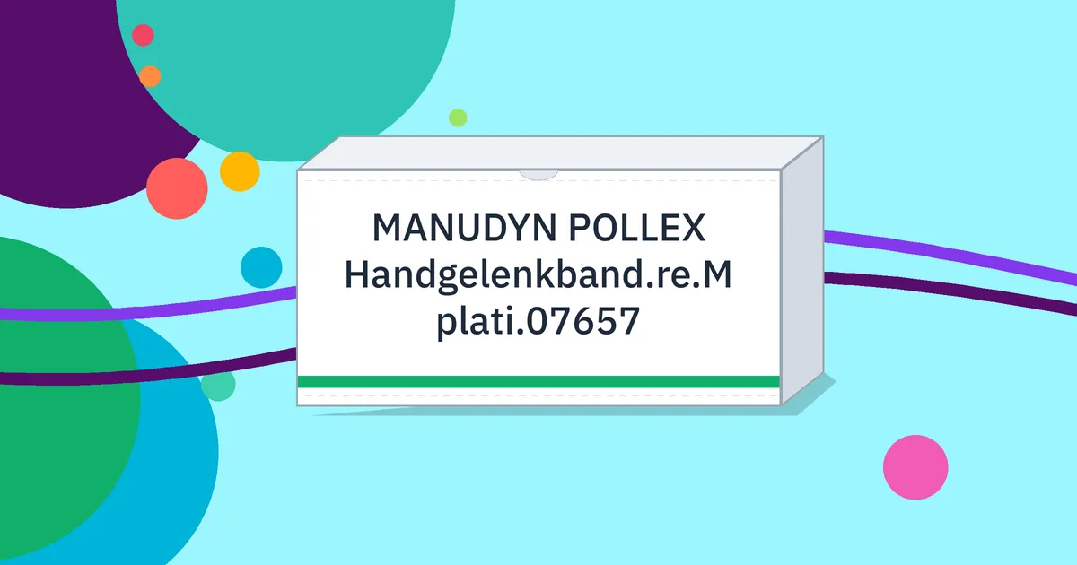 Symbolbild: Packung mit der Aufschrift MANUDYN POLLEX Handgelenkband.re.M plati.07657 (PZN 13986221) – Verfügbarkeit und Bezug in Apotheken in Frankfurt am Main