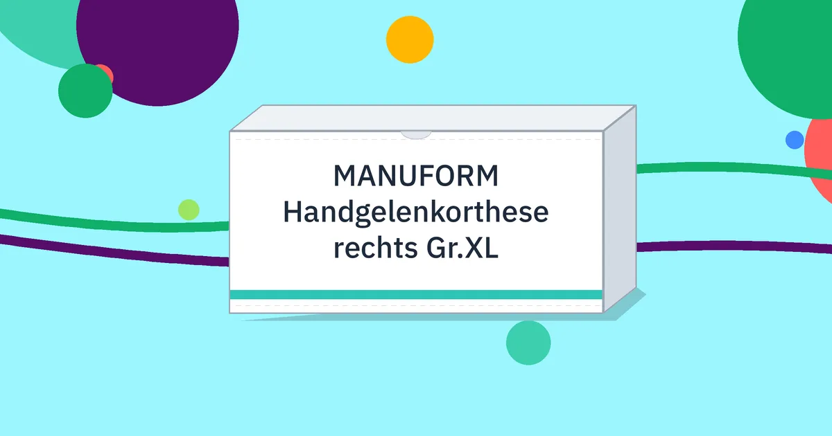 Symbolbild: Packung mit der Aufschrift MANUFORM Handgelenkorthese rechts Gr.XL (PZN 15608546) – Verfügbarkeit und Bezug in Apotheken in Frankfurt am Main