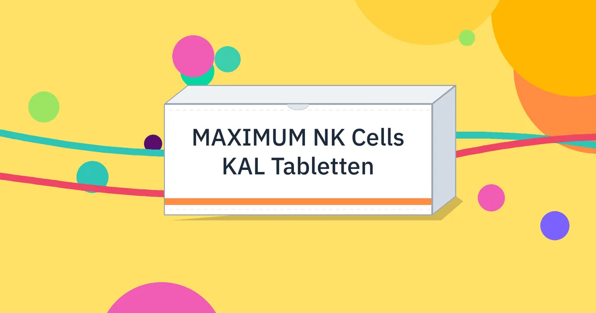 Symbolbild: Packung mit der Aufschrift MAXIMUM NK Cells KAL Tabletten (PZN 16801788) – Verfügbarkeit und Bezug in Apotheken in Frankfurt am Main