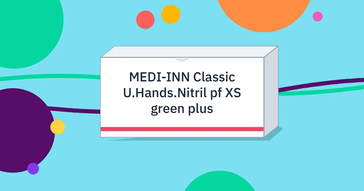 Symbolbild: Packung mit der Aufschrift MEDI-INN Classic U.Hands.Nitril pf XS green plus (PZN 18445317) – Verfügbarkeit und Bezug in Apotheken in Frankfurt am Main