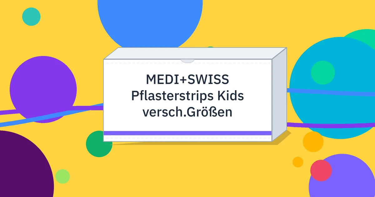 Symbolbild: Packung mit der Aufschrift MEDI+SWISS Pflasterstrips Kids versch.Größen (PZN 16907179) – Verfügbarkeit und Bezug in Apotheken in Frankfurt am Main