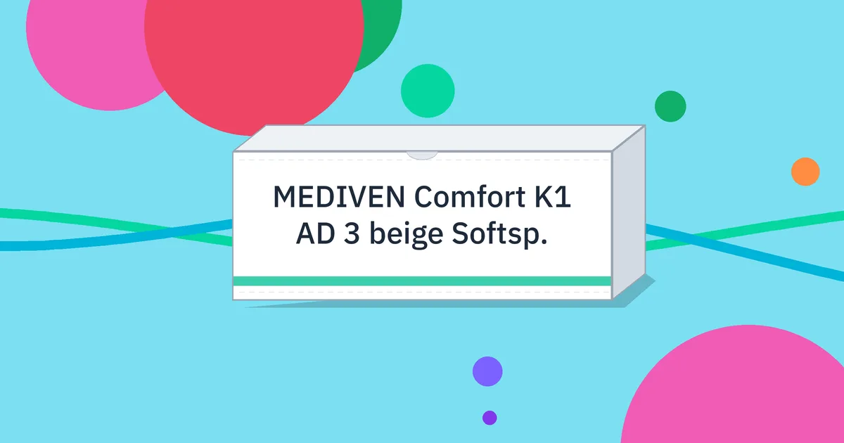 Symbolbild: Packung mit der Aufschrift MEDIVEN Comfort K1 AD 3 beige Softsp. (PZN 14559521) – Verfügbarkeit und Bezug in Apotheken in Frankfurt am Main
