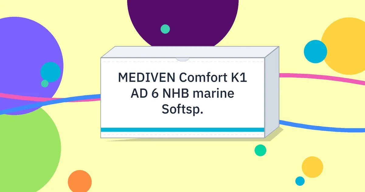 Symbolbild: Packung mit der Aufschrift MEDIVEN Comfort K1 AD 6 NHB marine Softsp. (PZN 14561096) – Verfügbarkeit und Bezug in Apotheken in Frankfurt am Main