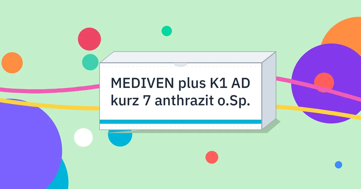 Symbolbild: Packung mit der Aufschrift MEDIVEN plus K1 AD kurz 7 anthrazit o.Sp. (PZN 15043713) – Verfügbarkeit und Bezug in Apotheken in Frankfurt am Main