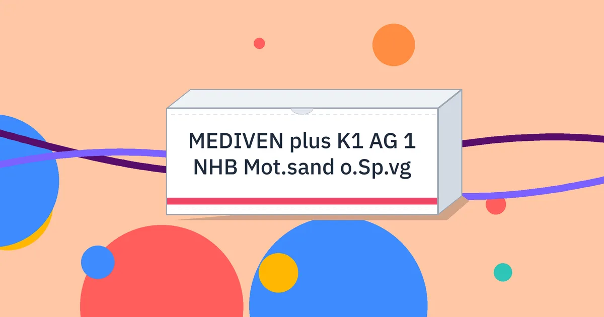 Symbolbild: Packung mit der Aufschrift MEDIVEN plus K1 AG 1 NHB Mot.sand o.Sp.vg (PZN 18940525) – Verfügbarkeit und Bezug in Apotheken in Frankfurt am Main
