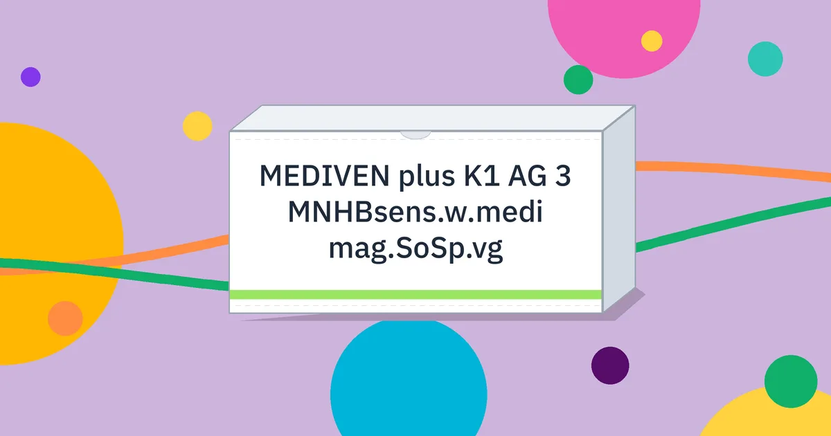 Symbolbild: Packung mit der Aufschrift MEDIVEN plus K1 AG 3 MNHBsens.w.medi mag.SoSp.vg (PZN 15918867) – Verfügbarkeit und Bezug in Apotheken in Frankfurt am Main