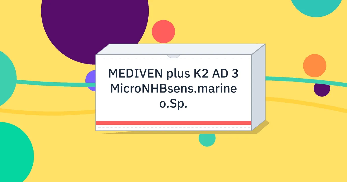 Symbolbild: Packung mit der Aufschrift MEDIVEN plus K2 AD 3 MicroNHBsens.marine o.Sp. (PZN 15933192) – Verfügbarkeit und Bezug in Apotheken in Frankfurt am Main