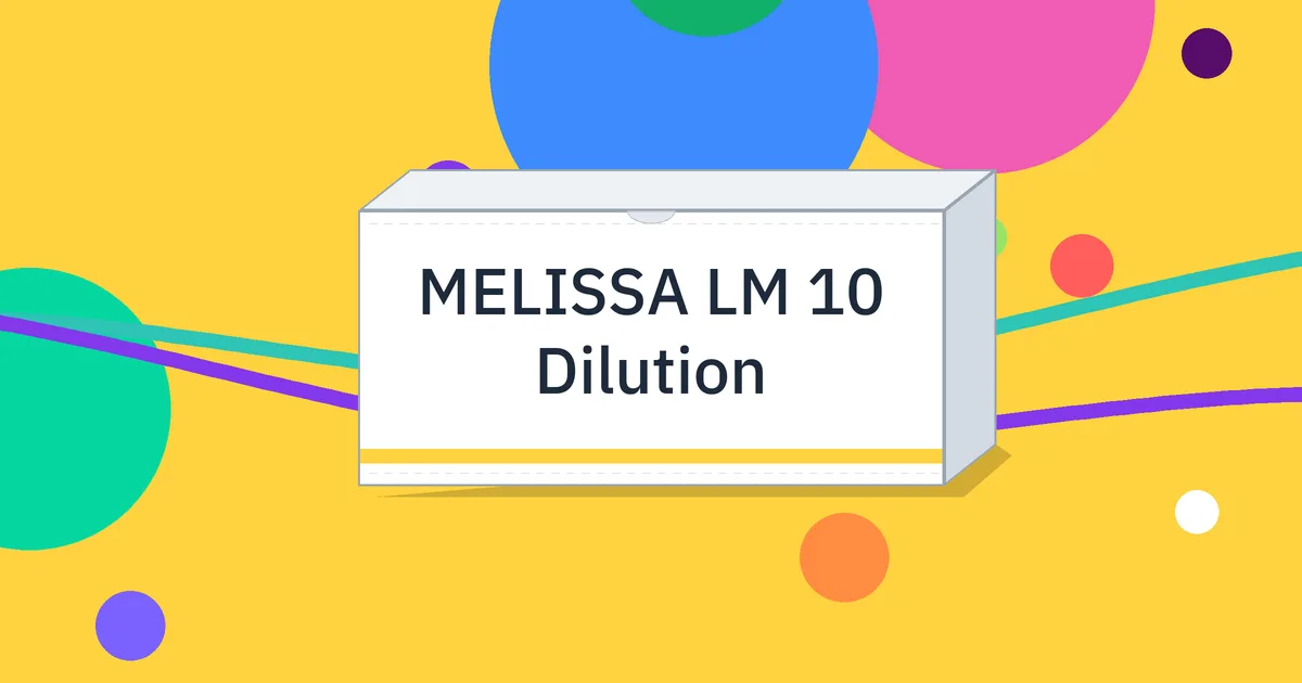 Symbolbild: Packung mit der Aufschrift MELISSA LM 10 Dilution (PZN 12947360) – Verfügbarkeit und Bezug in Apotheken in Frankfurt am Main