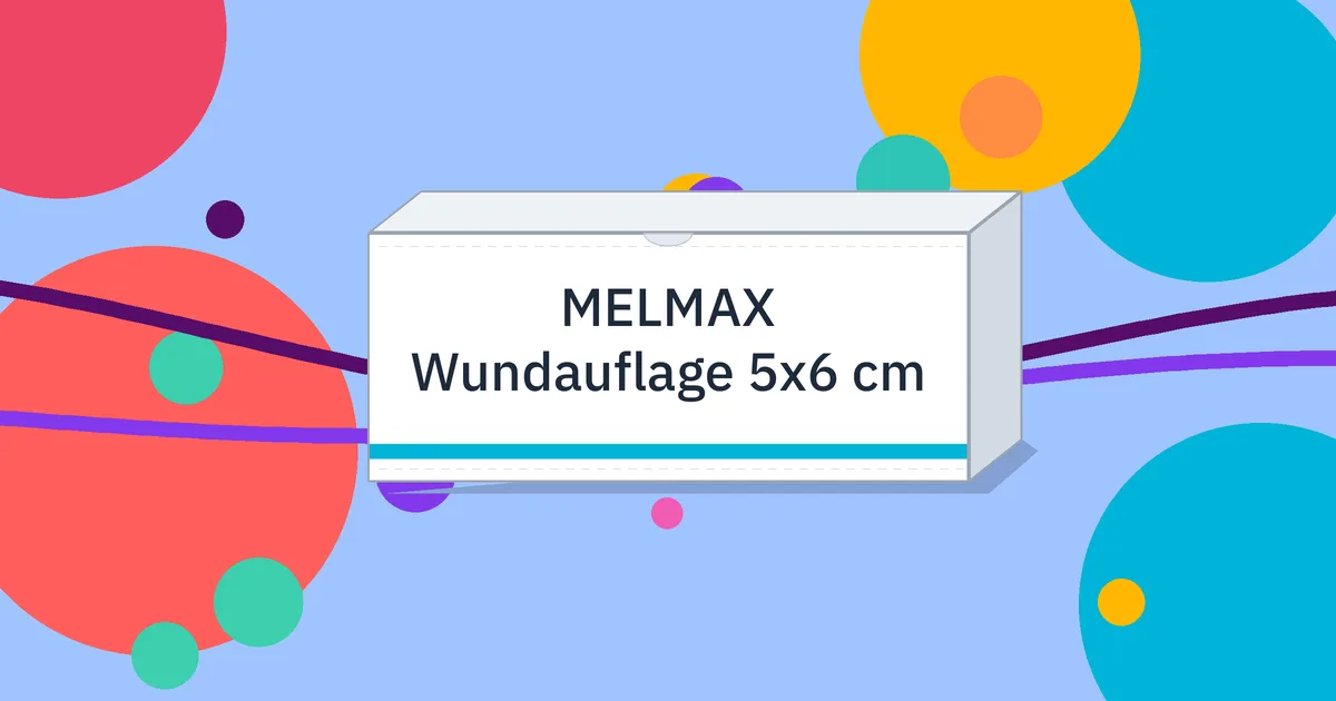 Symbolbild: Packung mit der Aufschrift MELMAX Wundauflage 5x6 cm (PZN 07408520) – Verfügbarkeit und Bezug in Apotheken in Frankfurt am Main