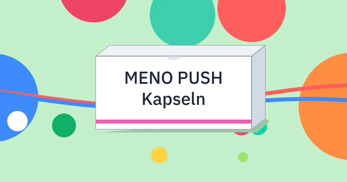 Symbolbild: Packung mit der Aufschrift MENO PUSH Kapseln (PZN 19357615) – Verfügbarkeit und Bezug in Apotheken in Frankfurt am Main