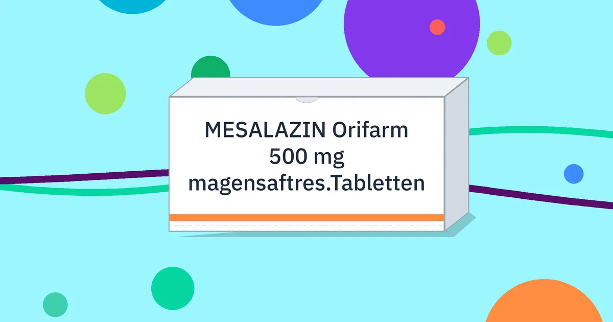 Symbolbild: Packung mit der Aufschrift MESALAZIN Orifarm 500 mg magensaftres.Tabletten (PZN 16705435) – Verfügbarkeit und Bezug in Apotheken in Frankfurt am Main