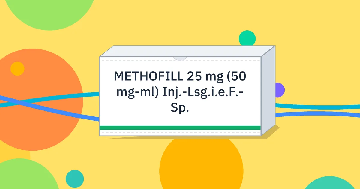 Symbolbild: Packung mit der Aufschrift METHOFILL 25 mg (50 mg-ml) Inj.-Lsg.i.e.F.-Sp. (PZN 11695784) – Verfügbarkeit und Bezug in Apotheken in Frankfurt am Main