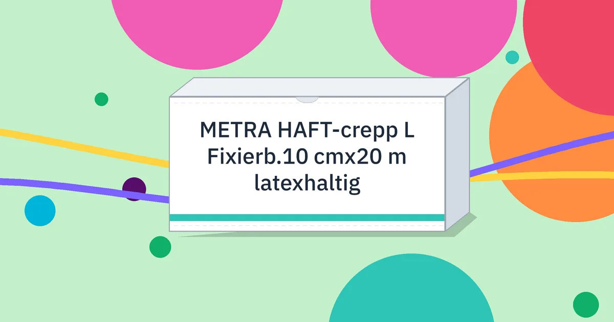 Symbolbild: Packung mit der Aufschrift METRA HAFT-crepp L Fixierb.10 cmx20 m latexhaltig (PZN 16655192) – Verfügbarkeit und Bezug in Apotheken in Frankfurt am Main