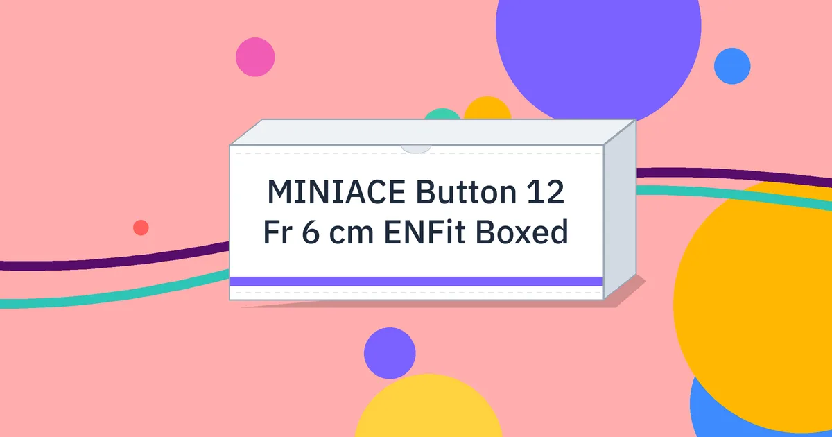 Symbolbild: Packung mit der Aufschrift MINIACE Button 12 Fr 6 cm ENFit Boxed (PZN 16953736) – Verfügbarkeit und Bezug in Apotheken in Frankfurt am Main