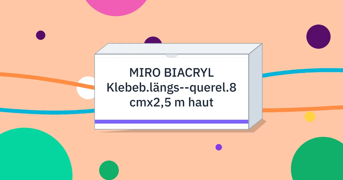 Symbolbild: Packung mit der Aufschrift MIRO BIACRYL Klebeb.längs--querel.8 cmx2,5 m haut (PZN 16312865) – Verfügbarkeit und Bezug in Apotheken in Frankfurt am Main