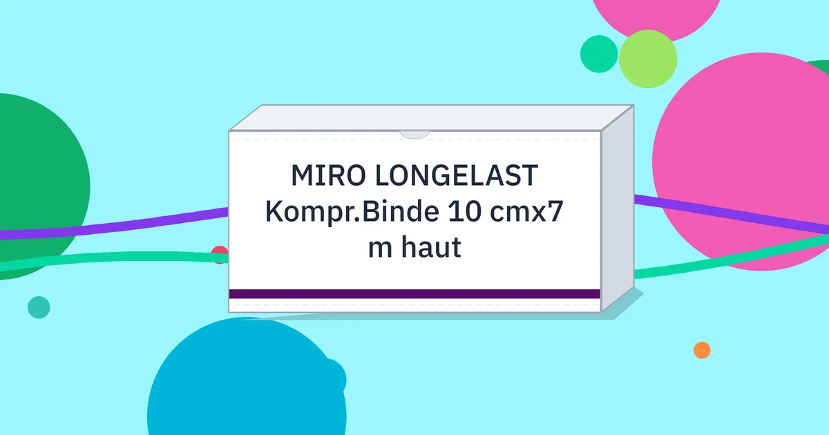 Symbolbild: Packung mit der Aufschrift MIRO LONGELAST Kompr.Binde 10 cmx7 m haut (PZN 06854039) – Verfügbarkeit und Bezug in Apotheken in Frankfurt am Main