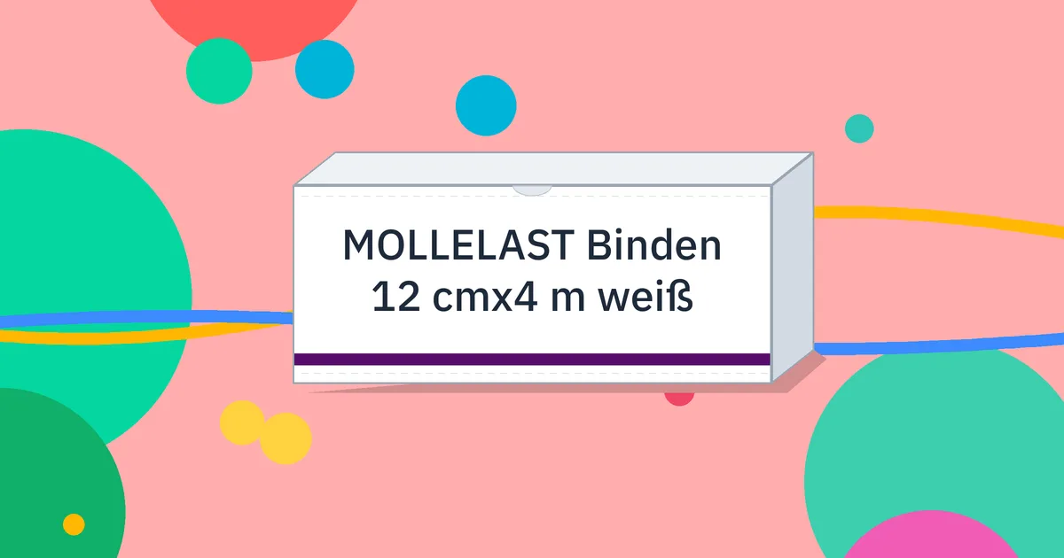 Symbolbild: Packung mit der Aufschrift MOLLELAST Binden 12 cmx4 m weiß (PZN 15420854) – Verfügbarkeit und Bezug in Apotheken in Frankfurt am Main