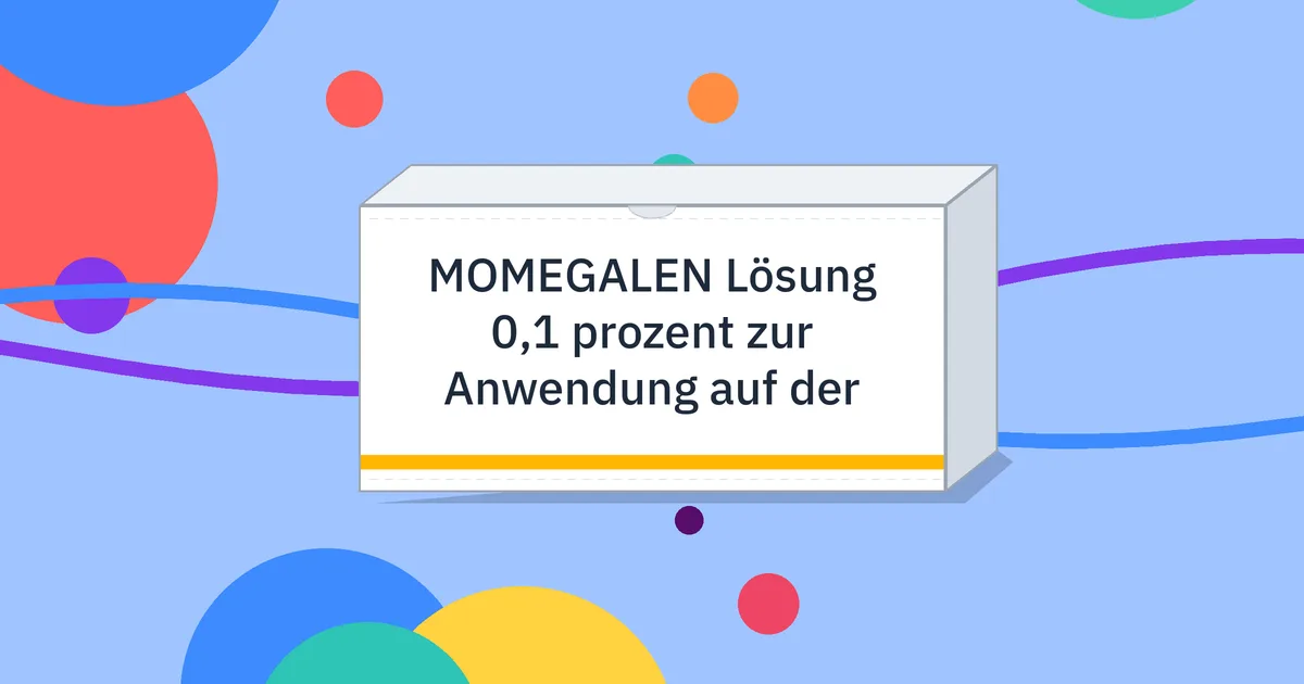 Symbolbild: Packung mit der Aufschrift MOMEGALEN Lösung 0,1 prozent zur Anwendung auf der (PZN 01710465) – Verfügbarkeit und Bezug in Apotheken in Frankfurt am Main