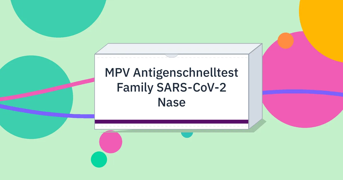 Symbolbild: Packung mit der Aufschrift MPV Antigenschnelltest Family SARS-CoV-2 Nase (PZN 16912795) – Verfügbarkeit und Bezug in Apotheken in Frankfurt am Main