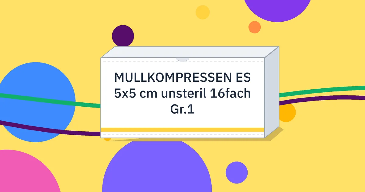 Symbolbild: Packung mit der Aufschrift MULLKOMPRESSEN ES 5x5 cm unsteril 16fach Gr.1 (PZN 04787356) – Verfügbarkeit und Bezug in Apotheken in Frankfurt am Main