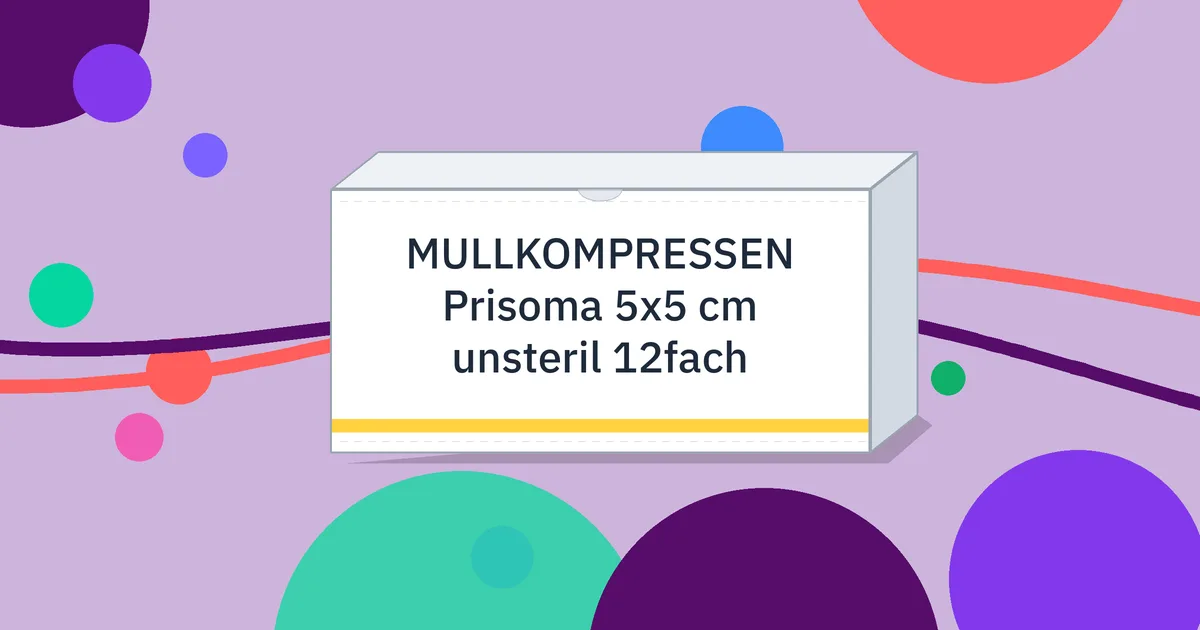 Symbolbild: Packung mit der Aufschrift MULLKOMPRESSEN Prisoma 5x5 cm unsteril 12fach (PZN 18752114) – Verfügbarkeit und Bezug in Apotheken in Frankfurt am Main