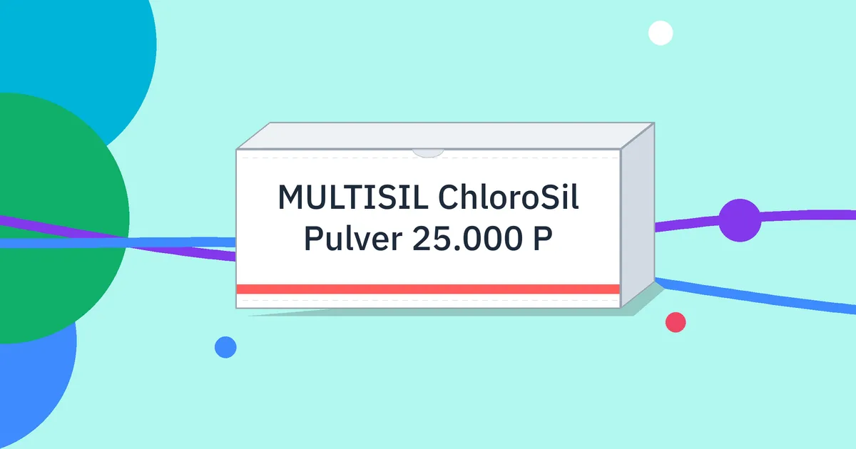 Symbolbild: Packung mit der Aufschrift MULTISIL ChloroSil Pulver 25.000 P (PZN 15393815) – Verfügbarkeit und Bezug in Apotheken in Frankfurt am Main