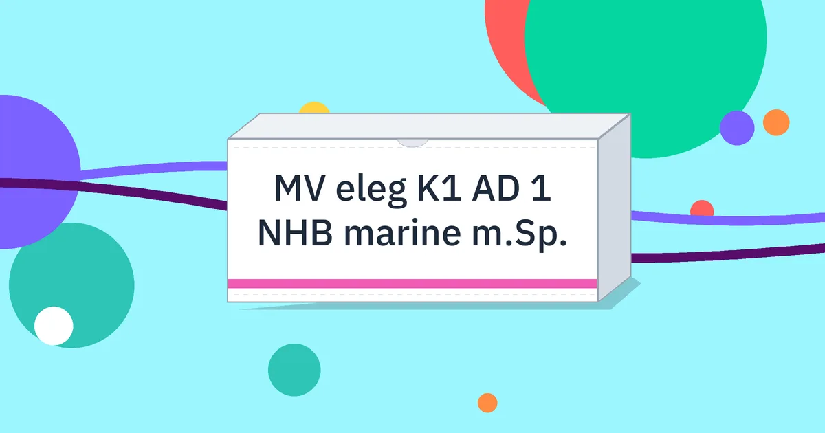 Symbolbild: Packung mit der Aufschrift MV eleg K1 AD 1 NHB marine m.Sp. (PZN 15675353) – Verfügbarkeit und Bezug in Apotheken in Frankfurt am Main