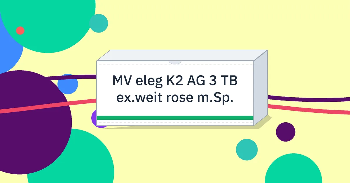 Symbolbild: Packung mit der Aufschrift MV eleg K2 AG 3 TB ex.weit rose m.Sp. (PZN 14699995) – Verfügbarkeit und Bezug in Apotheken in Frankfurt am Main