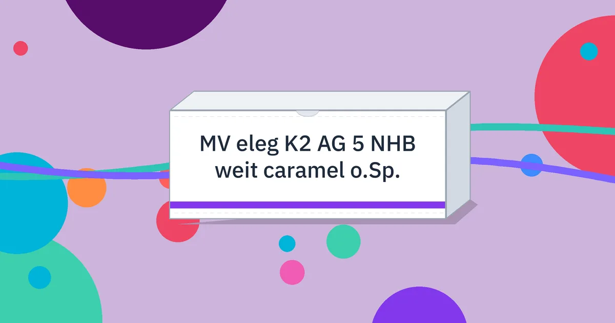 Symbolbild: Packung mit der Aufschrift MV eleg K2 AG 5 NHB weit caramel o.Sp. (PZN 15729304) – Verfügbarkeit und Bezug in Apotheken in Frankfurt am Main