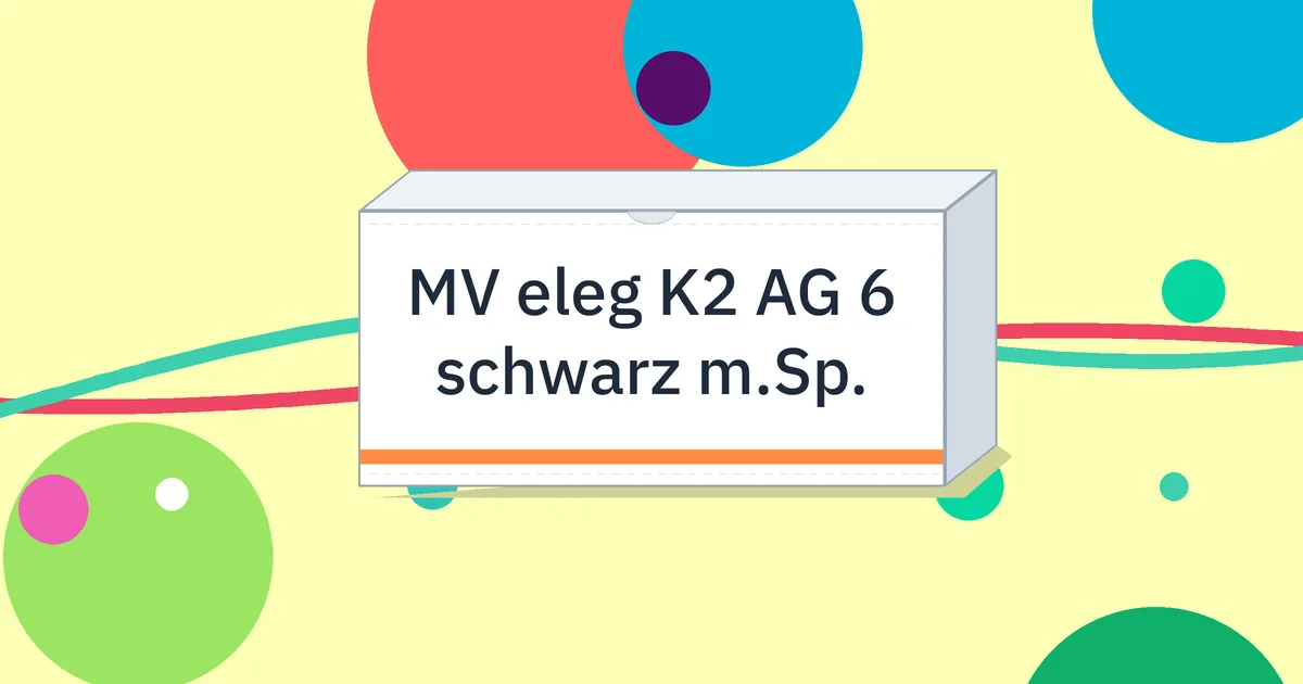 Symbolbild: Packung mit der Aufschrift MV eleg K2 AG 6 schwarz m.Sp. (PZN 00320087) – Verfügbarkeit und Bezug in Apotheken in Frankfurt am Main