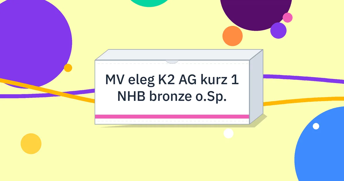Symbolbild: Packung mit der Aufschrift MV eleg K2 AG kurz 1 NHB bronze o.Sp. (PZN 15716394) – Verfügbarkeit und Bezug in Apotheken in Frankfurt am Main