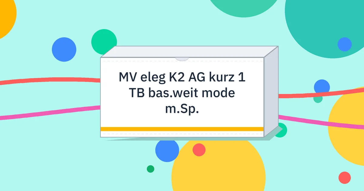 Symbolbild: Packung mit der Aufschrift MV eleg K2 AG kurz 1 TB bas.weit mode m.Sp. (PZN 09862938) – Verfügbarkeit und Bezug in Apotheken in Frankfurt am Main