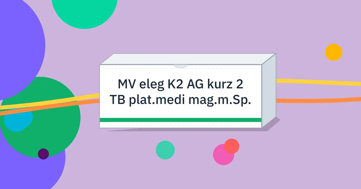 Symbolbild: Packung mit der Aufschrift MV eleg K2 AG kurz 2 TB plat.medi mag.m.Sp. (PZN 14634783) – Verfügbarkeit und Bezug in Apotheken in Frankfurt am Main